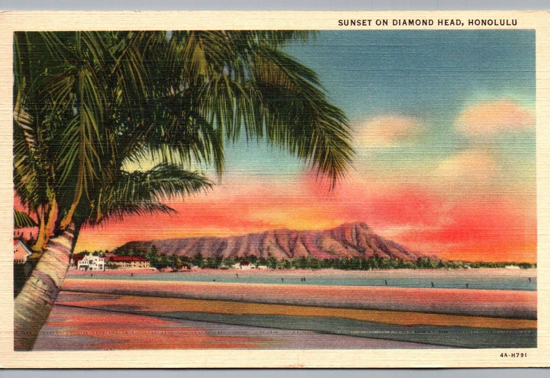 Hawaii Vintage Postcard of Sunset on Diamond Head Honolulu HI - Etsy
