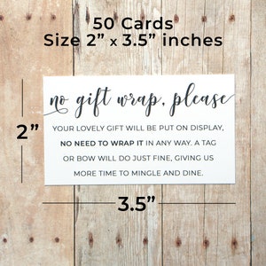 No Gift Wrap Please Insert Card - Display Shower Cards for Unwrapped ...