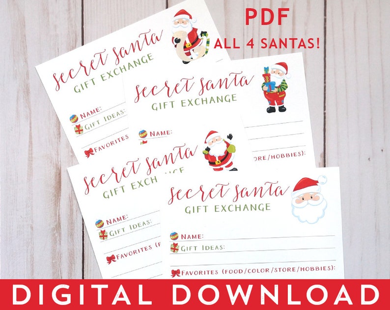 Secret Santa Gift Exchange Printable PDF, Christmas Gift List for ...