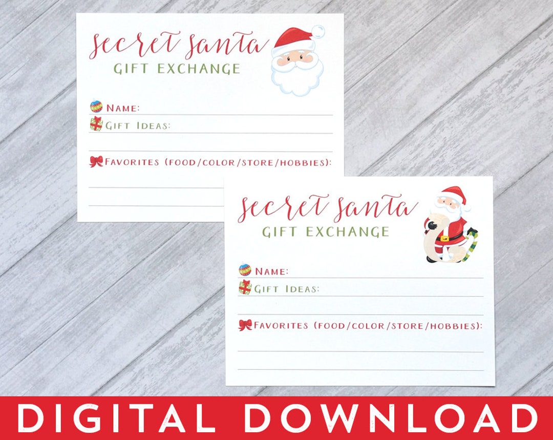 Secret Santa Gift Exchange Printable PDF, Christmas Gift List for ...