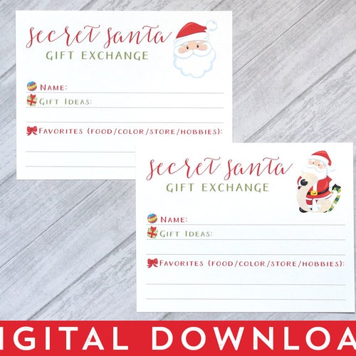 Secret Santa Gift Exchange Printable PDF Christmas Gift List - Etsy