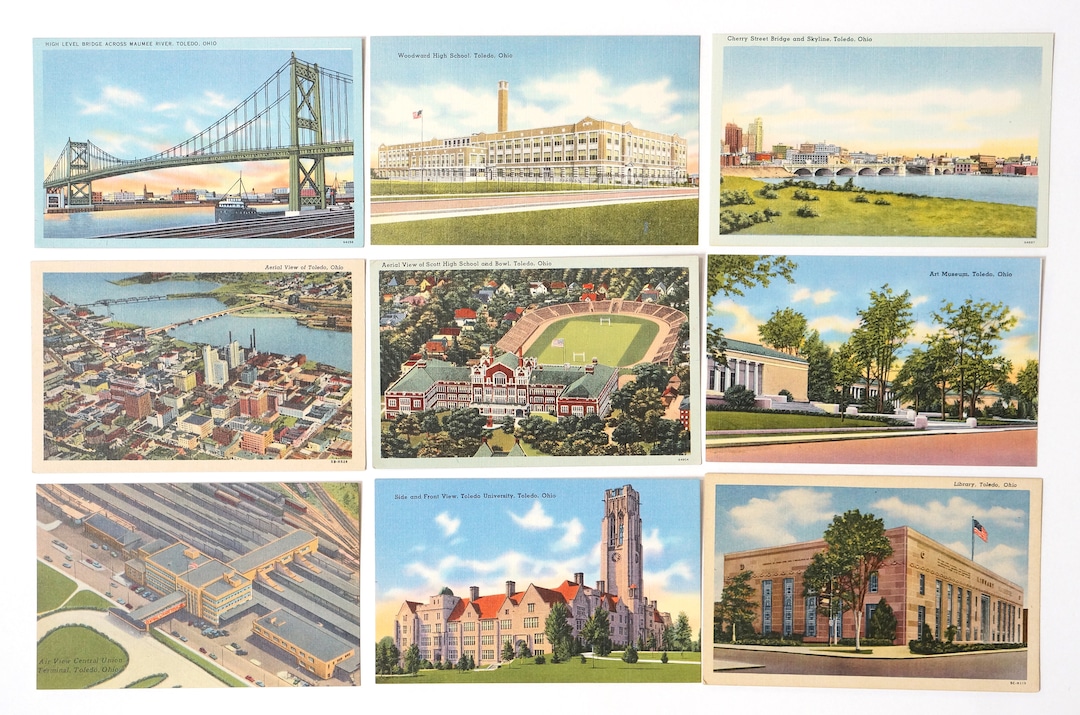 Toledo Ohio Postcard Set of 9 Vintage Linen Post Cards From City in ...