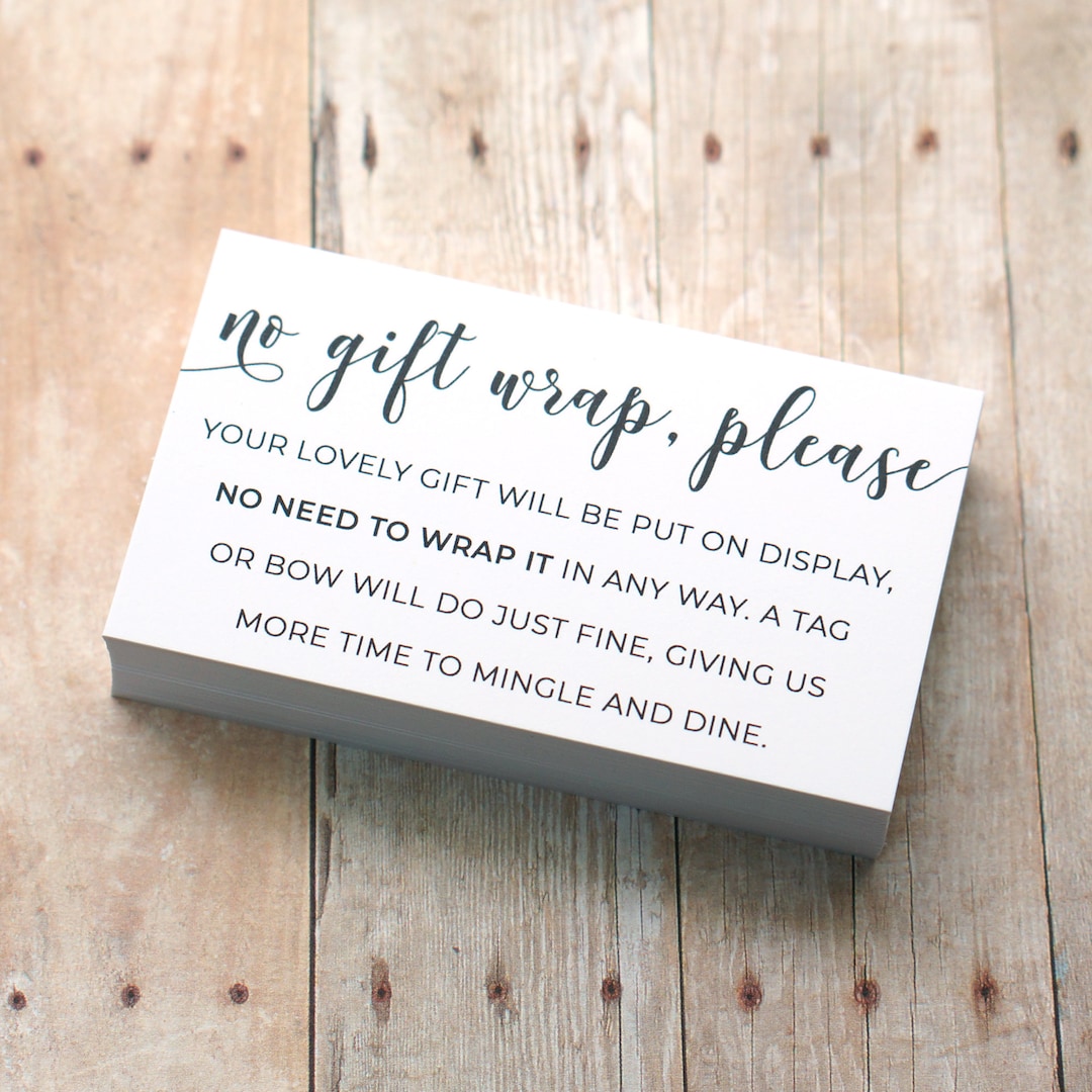 No Gift Wrap Please Insert Card - Display Shower Cards for Unwrapped ...