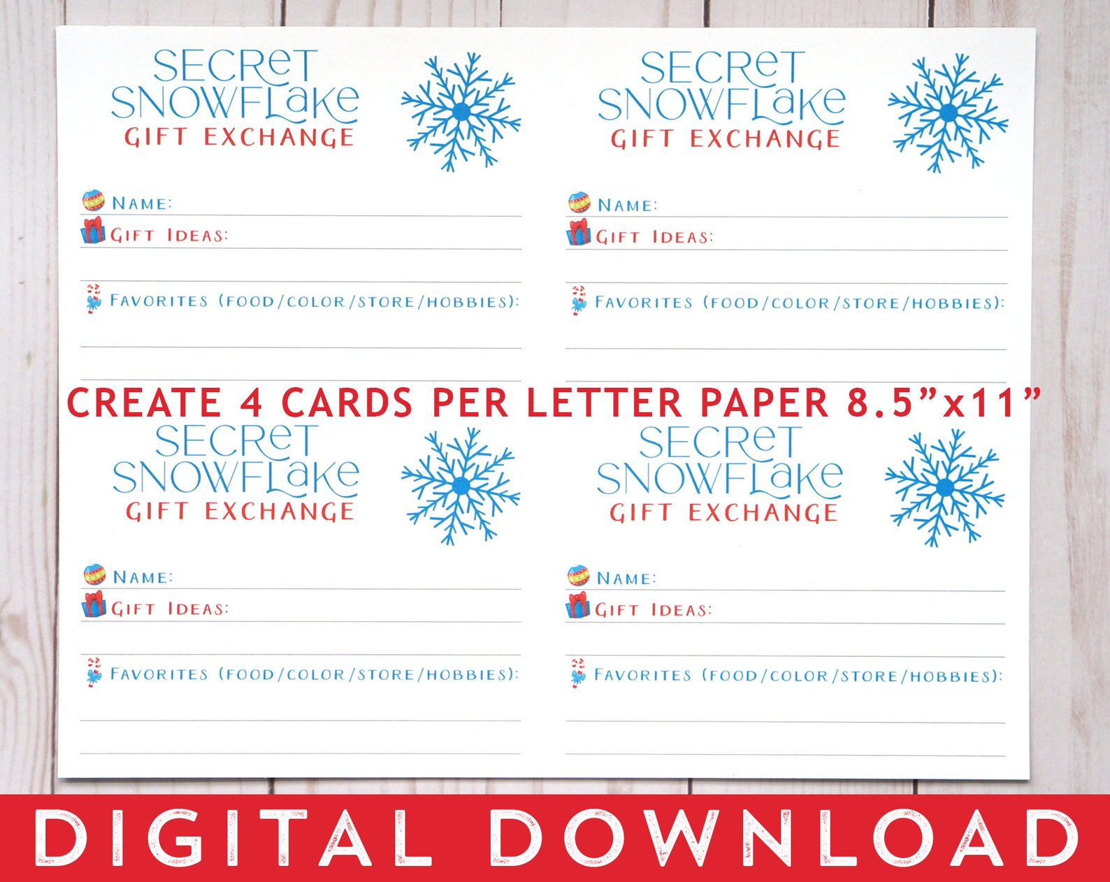 Secret Snowflake Gift Exchange Printable PDF Christmas Gift - Etsy