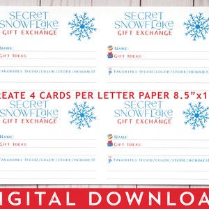Secret Snowflake Gift Exchange Printable PDF, Christmas Gift List for ...