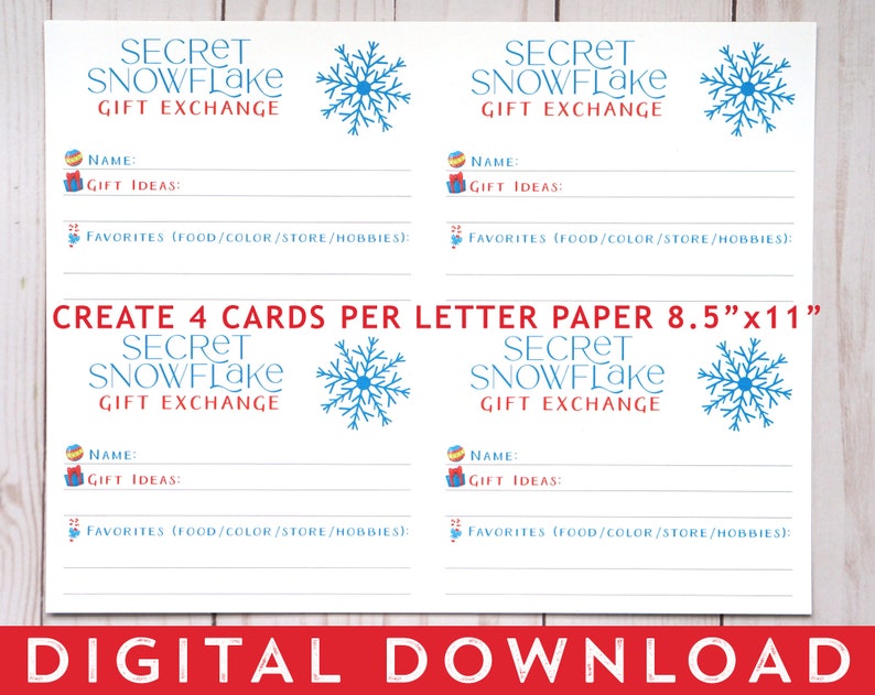 Secret Snowflake Gift Exchange Printable PDF Christmas Gift - Etsy
