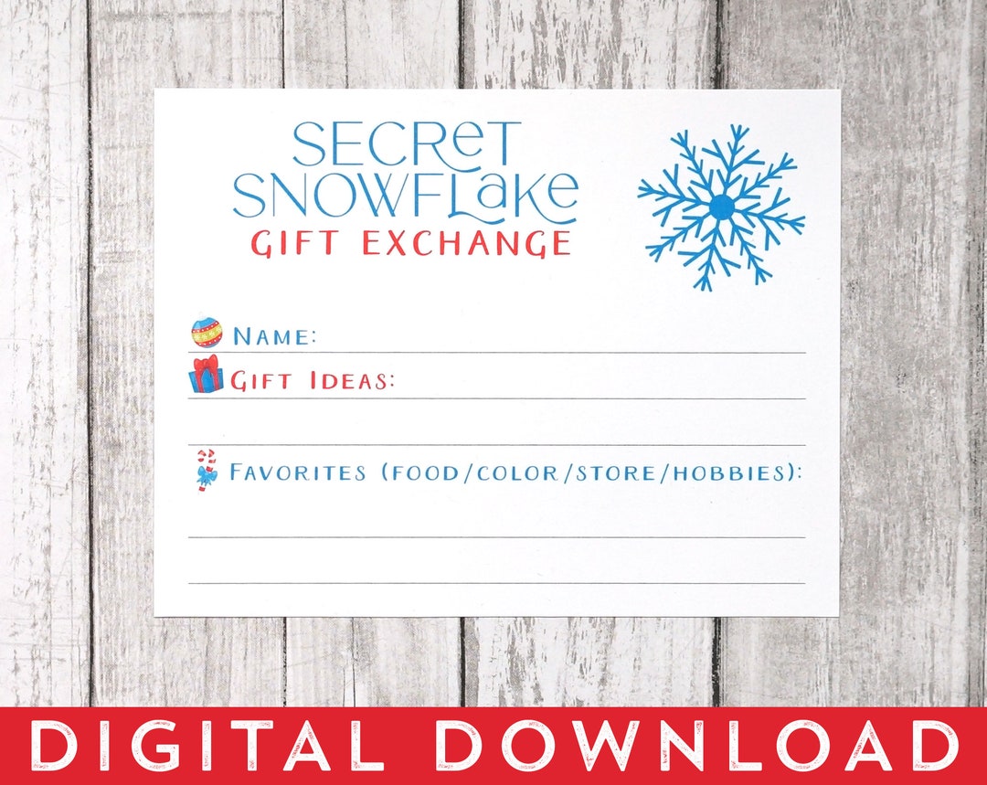 Secret Snowflake Gift Exchange Printable PDF, Christmas Gift List for ...