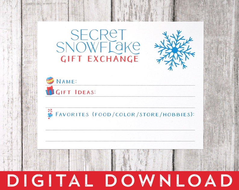 Secret Snowflake Gift Exchange Printable PDF Christmas Gift - Etsy