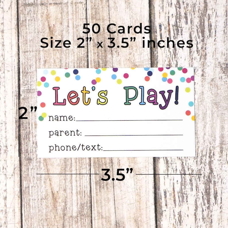 Playdate Card - Lets Play School Contact Card for Children in Daycare ...