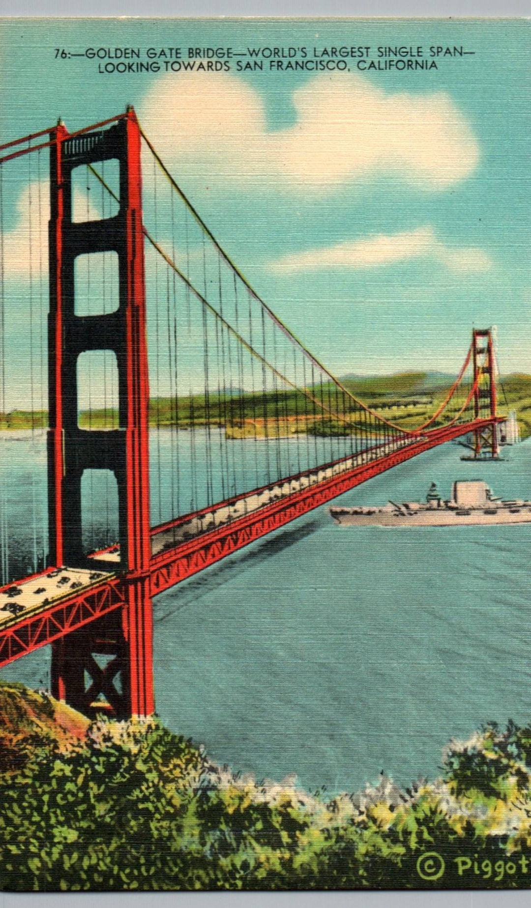 Golden Gate Bridge Postcard in San Francisco CA Vintage Linen Post Card ...