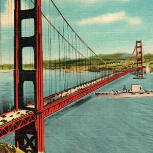 Golden Gate Bridge Postcard in San Francisco CA Vintage Linen Post Card ...