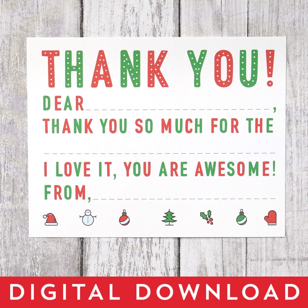 Kids Christmas Thank You Cards Fill in the Blank | Printable PDF ...
