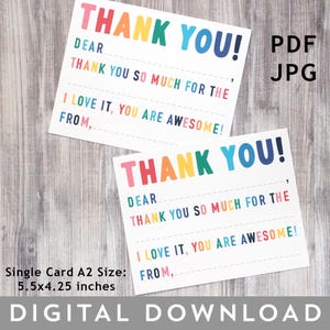 Printable Kids Thank You Cards | Fill in the Blank Thank You Note Card ...