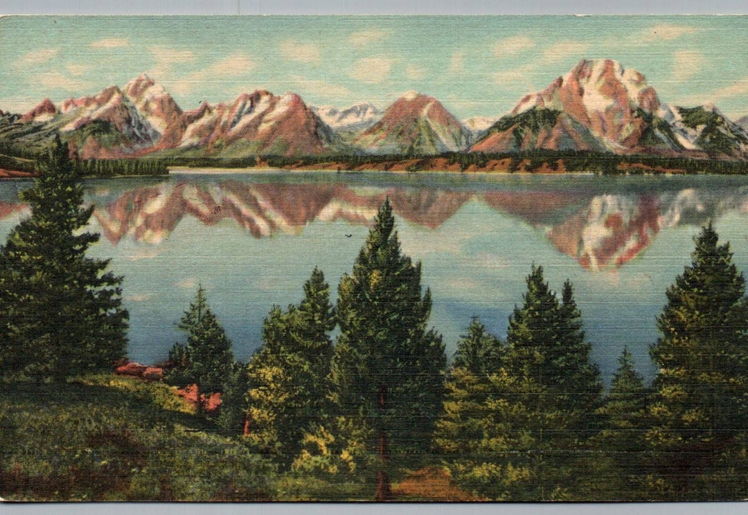 Grand Teton National Park Postcard Vintage Linen Card of Teton ...