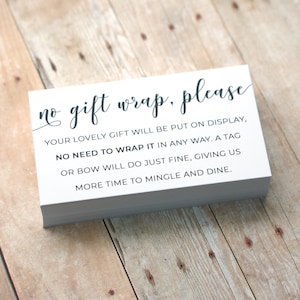 No Gift Wrap Please Insert Card - Display Shower Cards for Unwrapped ...