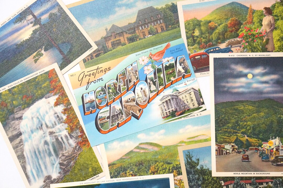 North Carolina Vintage Postcard Grab Bag - Unposted Linen Cards From ...