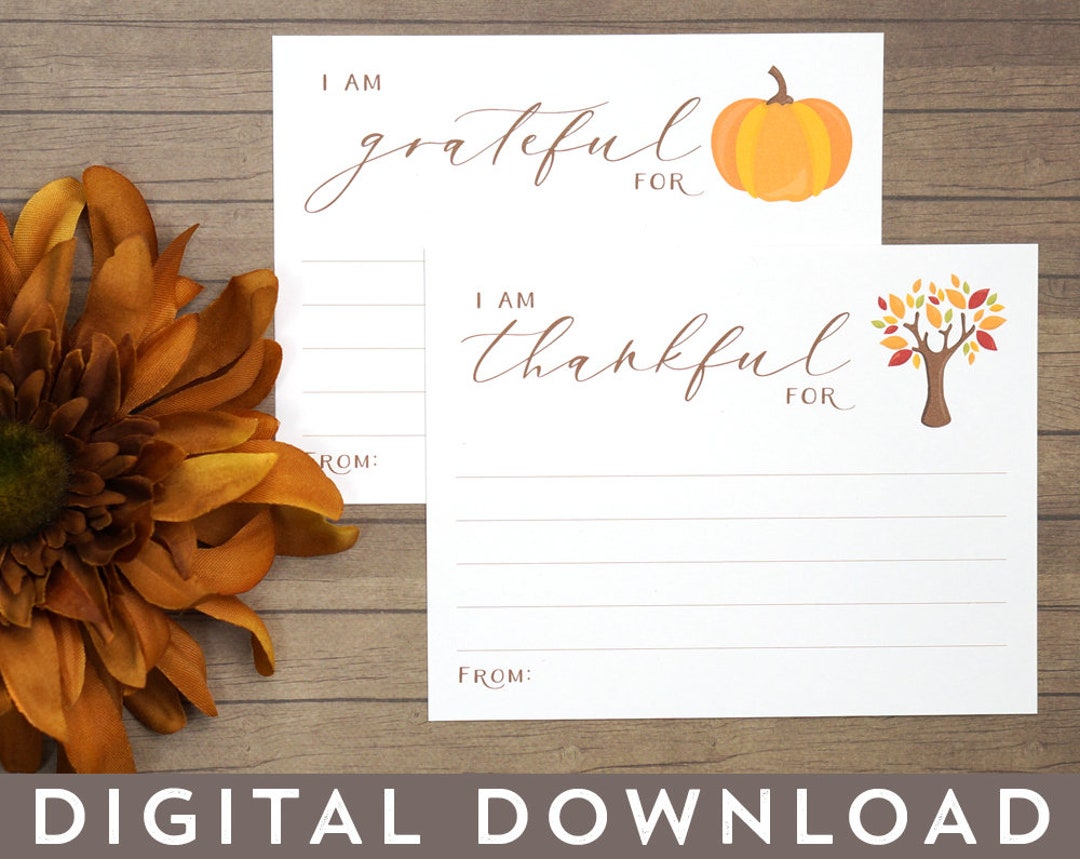 I Am Thankful for Cards, Gratitude Cards Printable PDF, Thanksgiving or ...