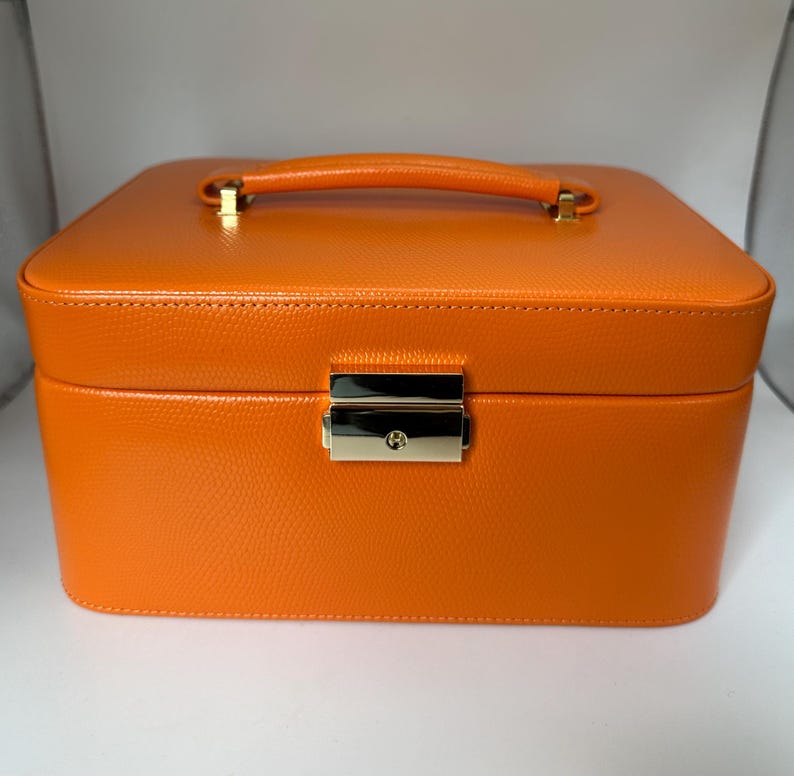 Large Orange Leather Jewelry Case - Etsy