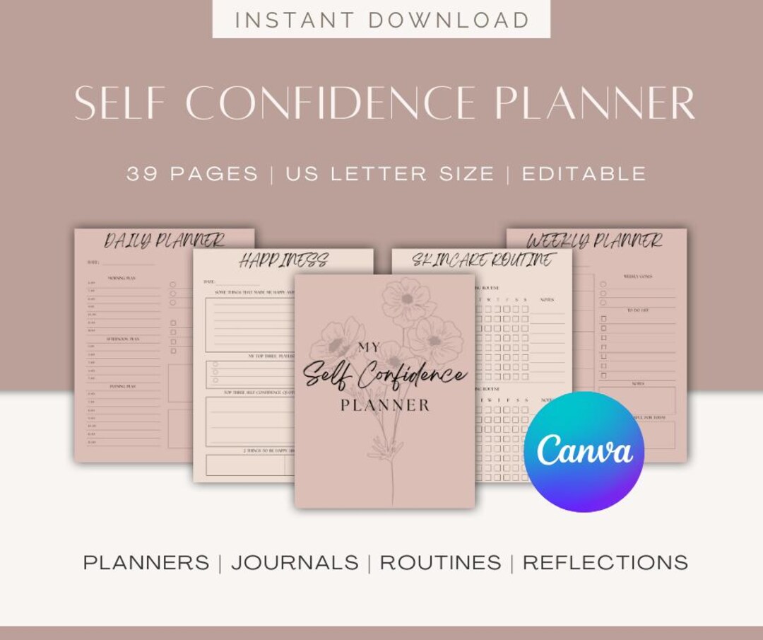 Printable Self Confidence Planner | Editable Template Canva | Self ...