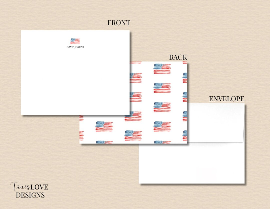 Custom American Flag Card Set | Personalized USA Stationary | Monogram ...