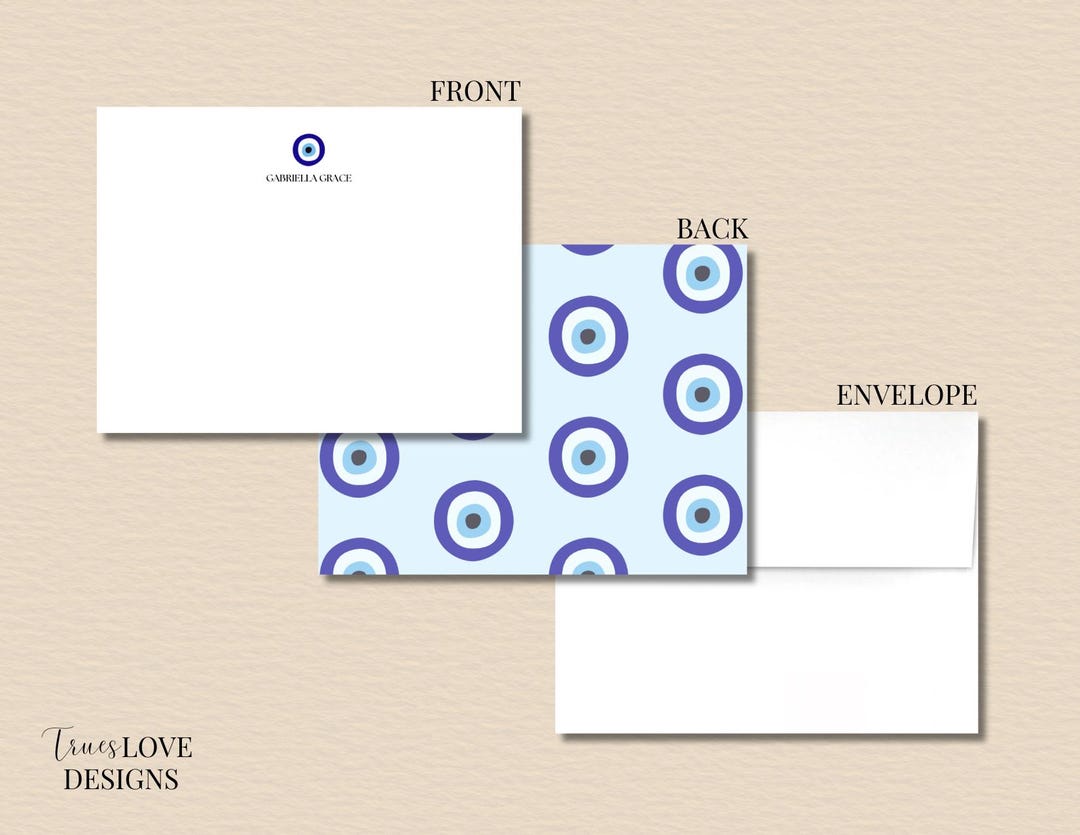 Custom Evil Eye Note Card Set Blue Evil Eye Stationary Personalized ...