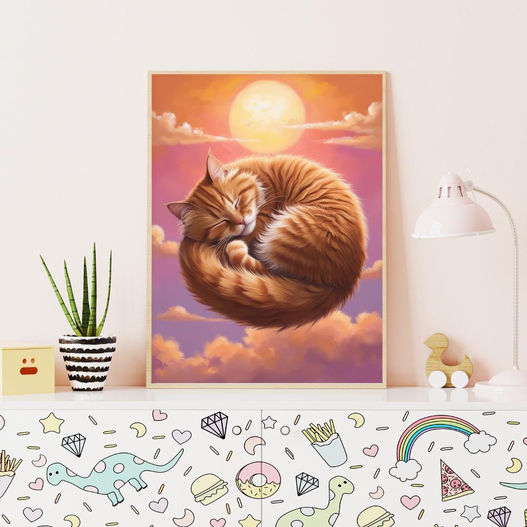 Sleeping Cat Poster, Sleeping Cat Wall Art, Poster for Kids Room, Cat ...