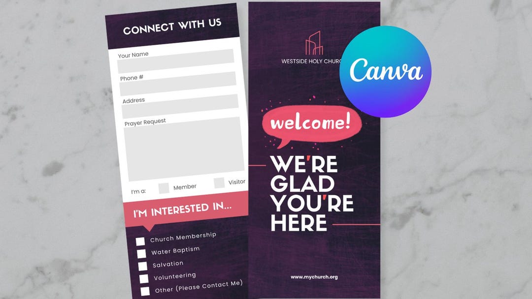 Church 4 X 9 Welcome Connect Card, Church Service Invitation, Sunday ...