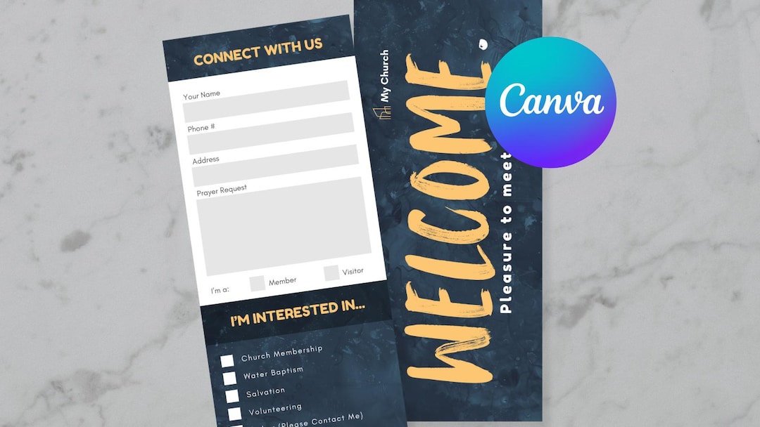 Church 4 X 9 Welcome Connect Card, Blue & Yellow Church Service ...