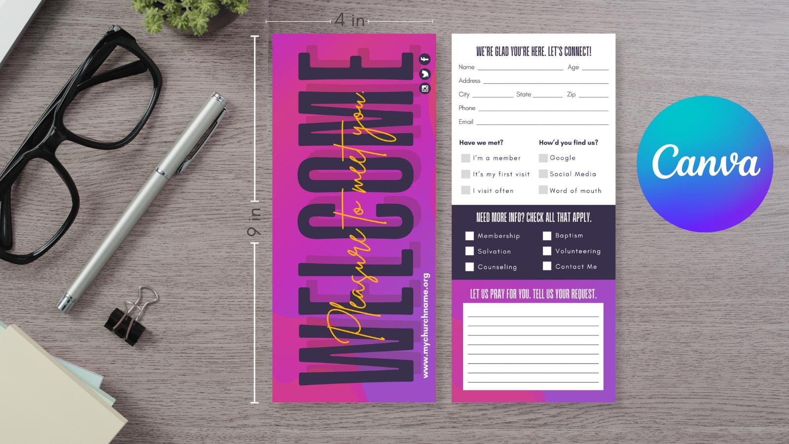 Church 4 X 9 Welcome Connect Card, Church Service Invitation, Sunday ...