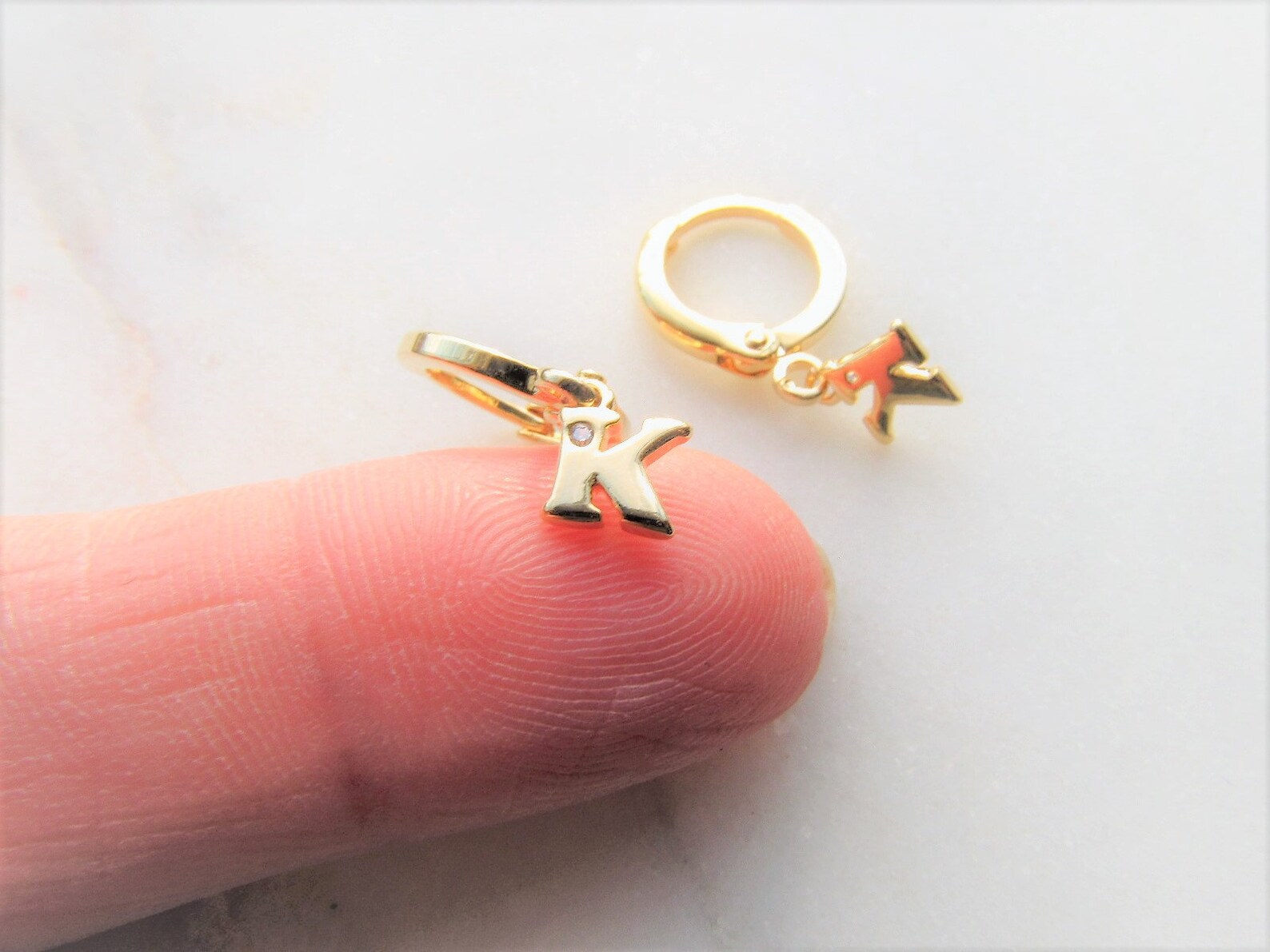 Initial Hoop Earrings, Gold Alphabet Charm on Leverback Hoops, Tiny ...
