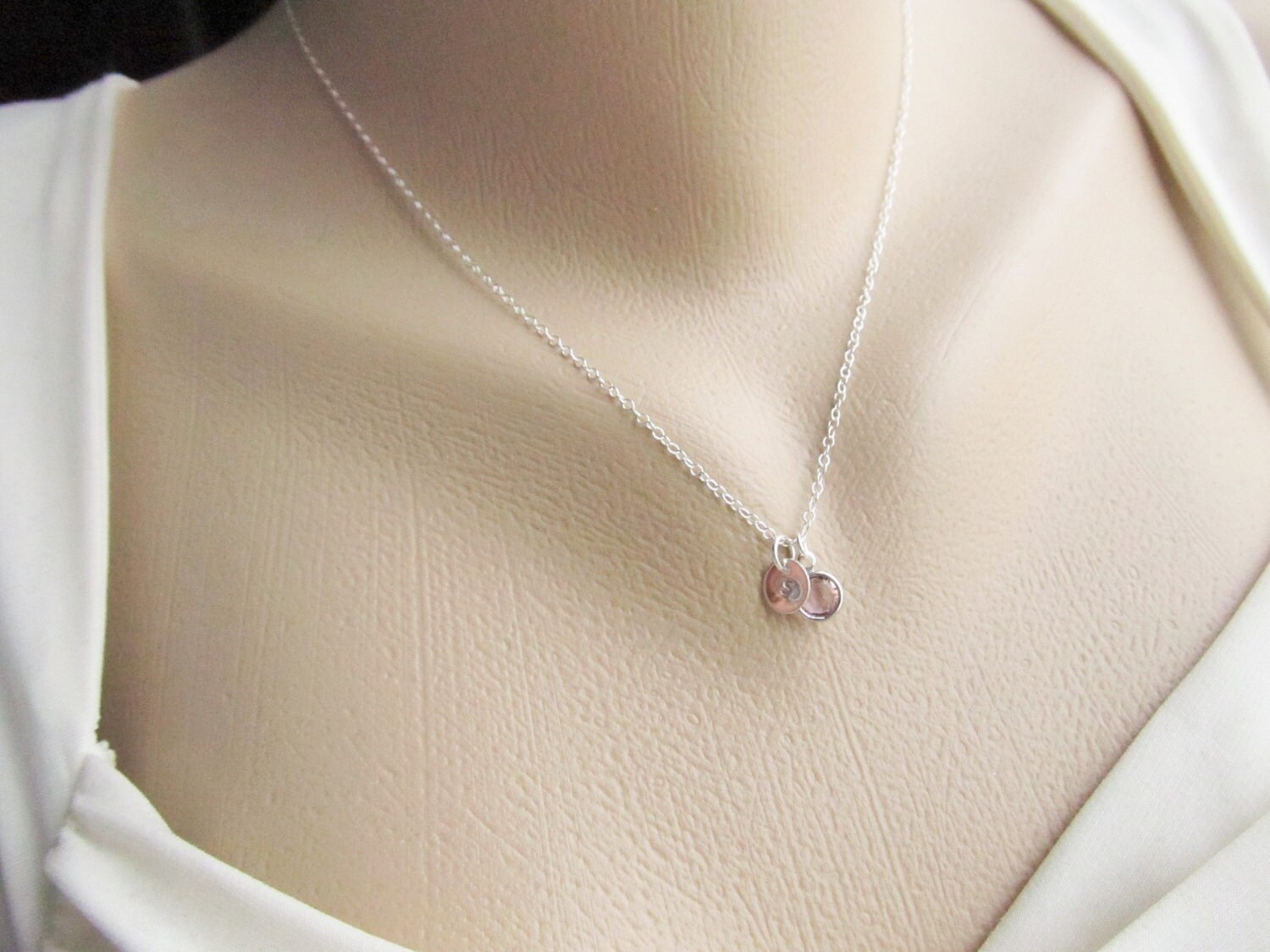 Tiny Necklace in Sterling Silver Small Initial Necklace With | Etsy