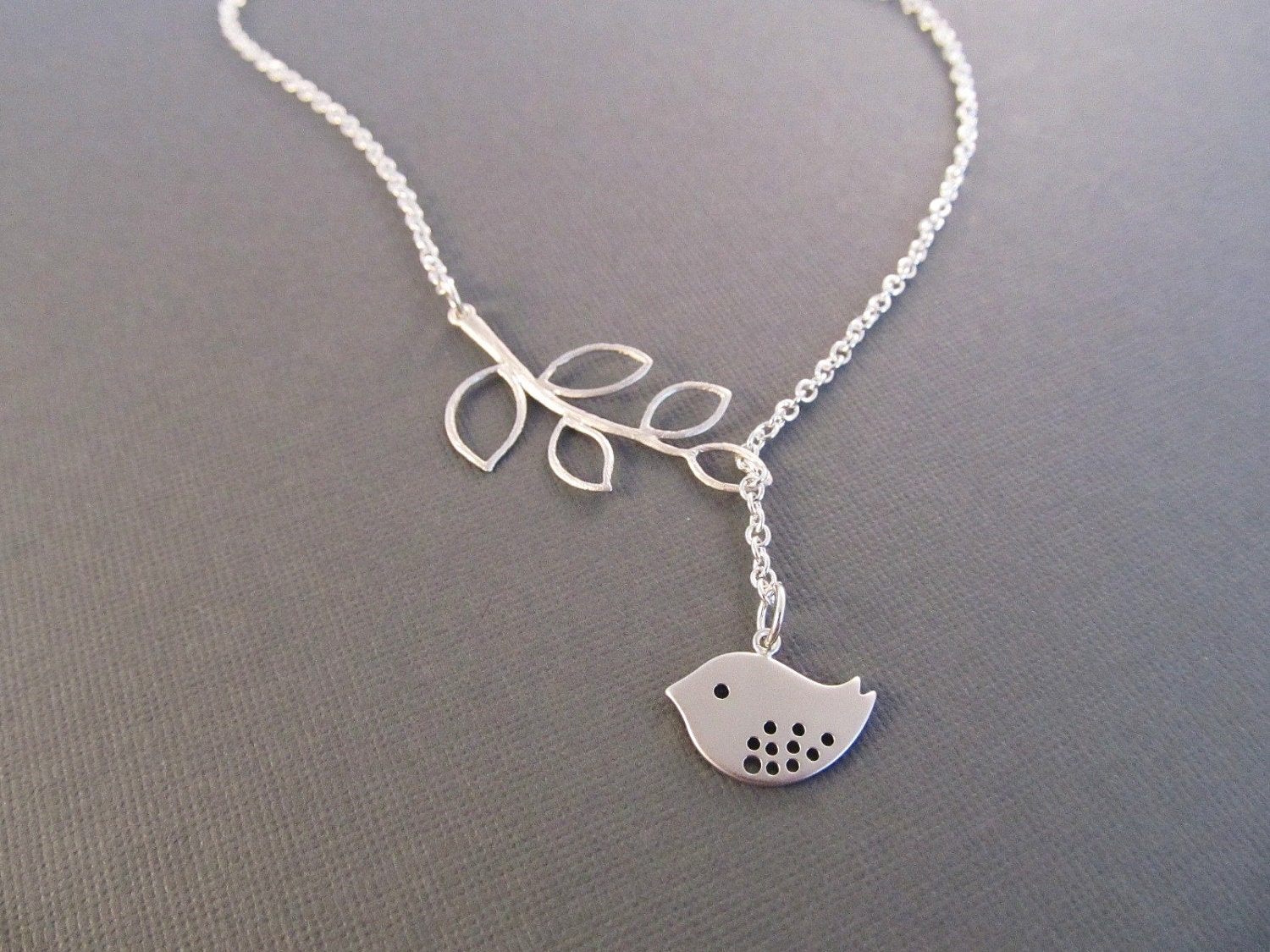 Silver Bird and Branch Necklace Sparrow Lariat Necklace - Etsy