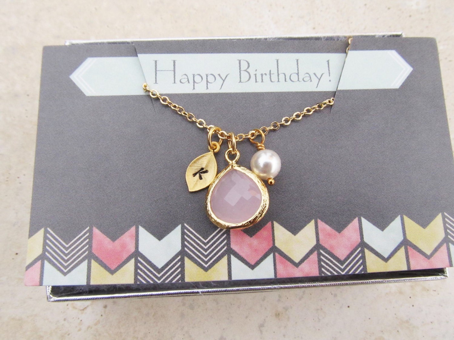 Birthday Gift for Her, Birthstone Necklace With Card, You Choose Color ...
