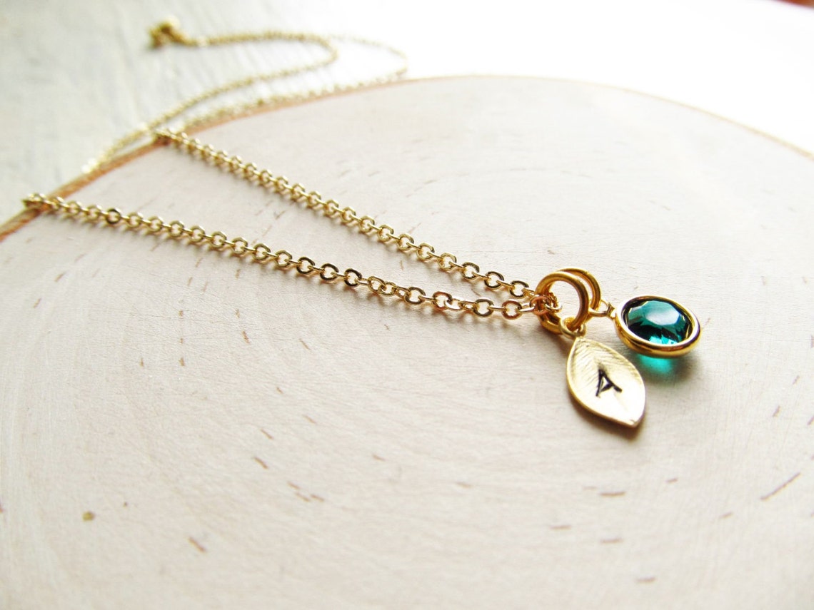 Initial Birthstone Necklace Gold Birthstone Necklace - Etsy