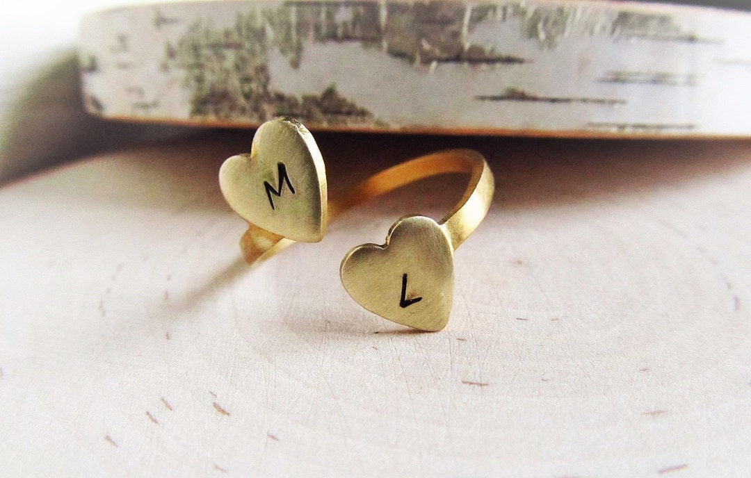 Initial Heart Ring, Gold Heart Ring, Valentines Day Gift, Couples ...