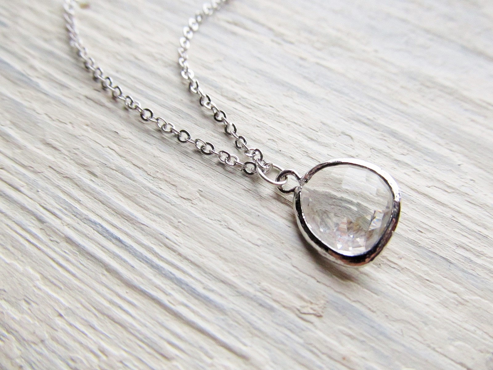 Crystal Pendant, Silver April Birthstone Pendant Necklace, Clear ...