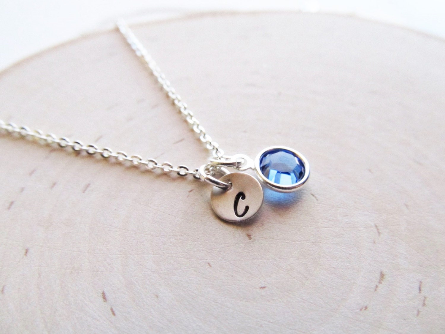 Initial Birthstone Necklace, Silver Personalized Necklace, Tiny Initial ...