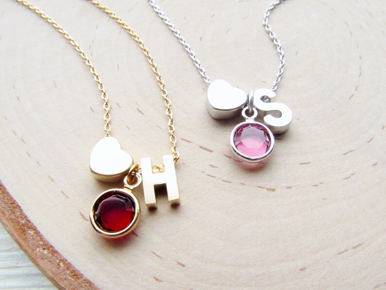 Birthstone Initial Necklace Gold or Silver Personalized | Etsy