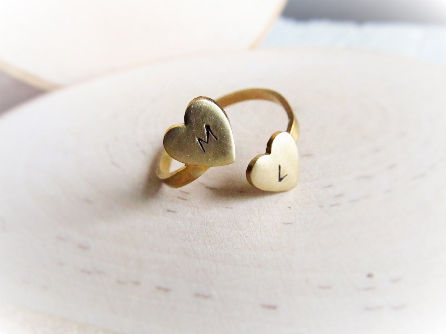 Initial Heart Ring Gold Heart Ring Valentines Day Gift - Etsy