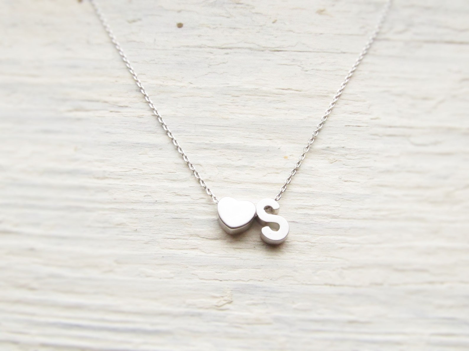 Silver Initial Necklace With Heart Charm, Personalized Letter Necklaces ...