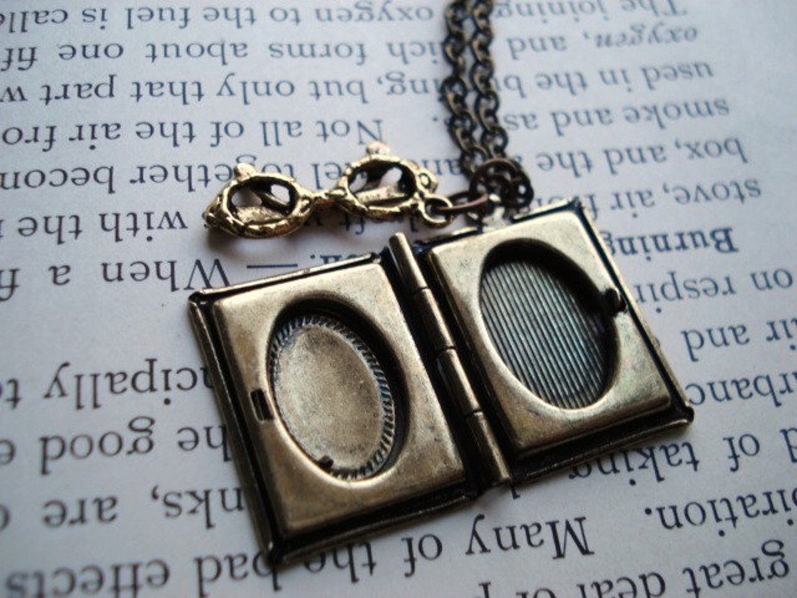 Book Locket Locket Necklace in Antiqued Brass With Glasses - Etsy