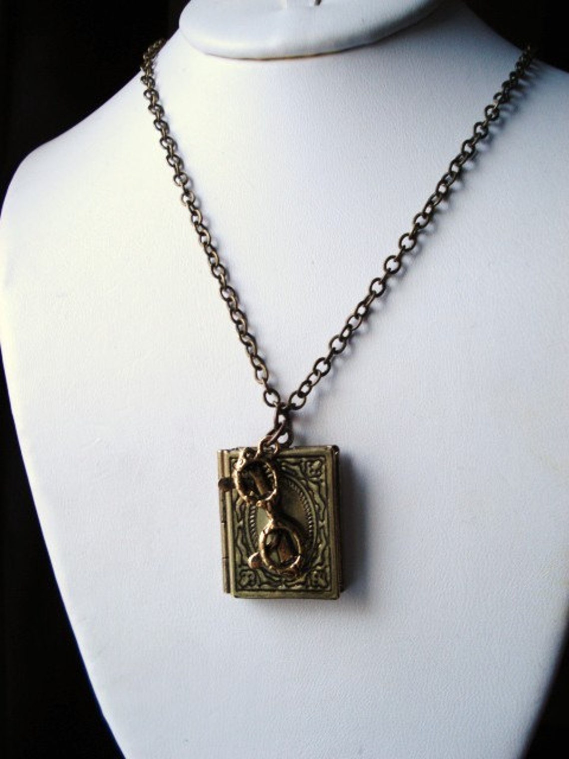 Book Locket Locket Necklace in Antiqued Brass With Glasses - Etsy