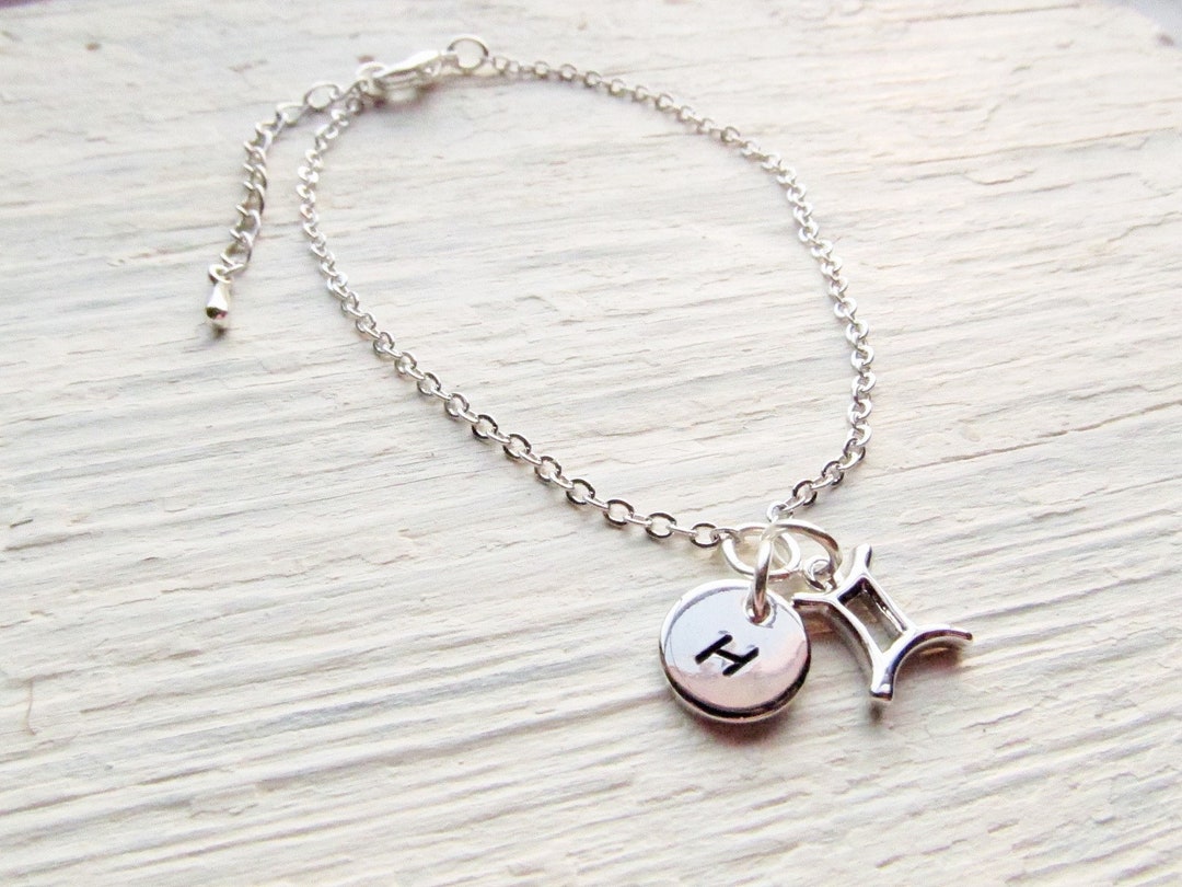 Silver Zodiac Bracelet With Initial Charm, Personalized Astrology ...