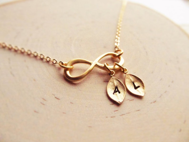Gold Infinity Necklace With Initial Charms, Personalized Mothers ...