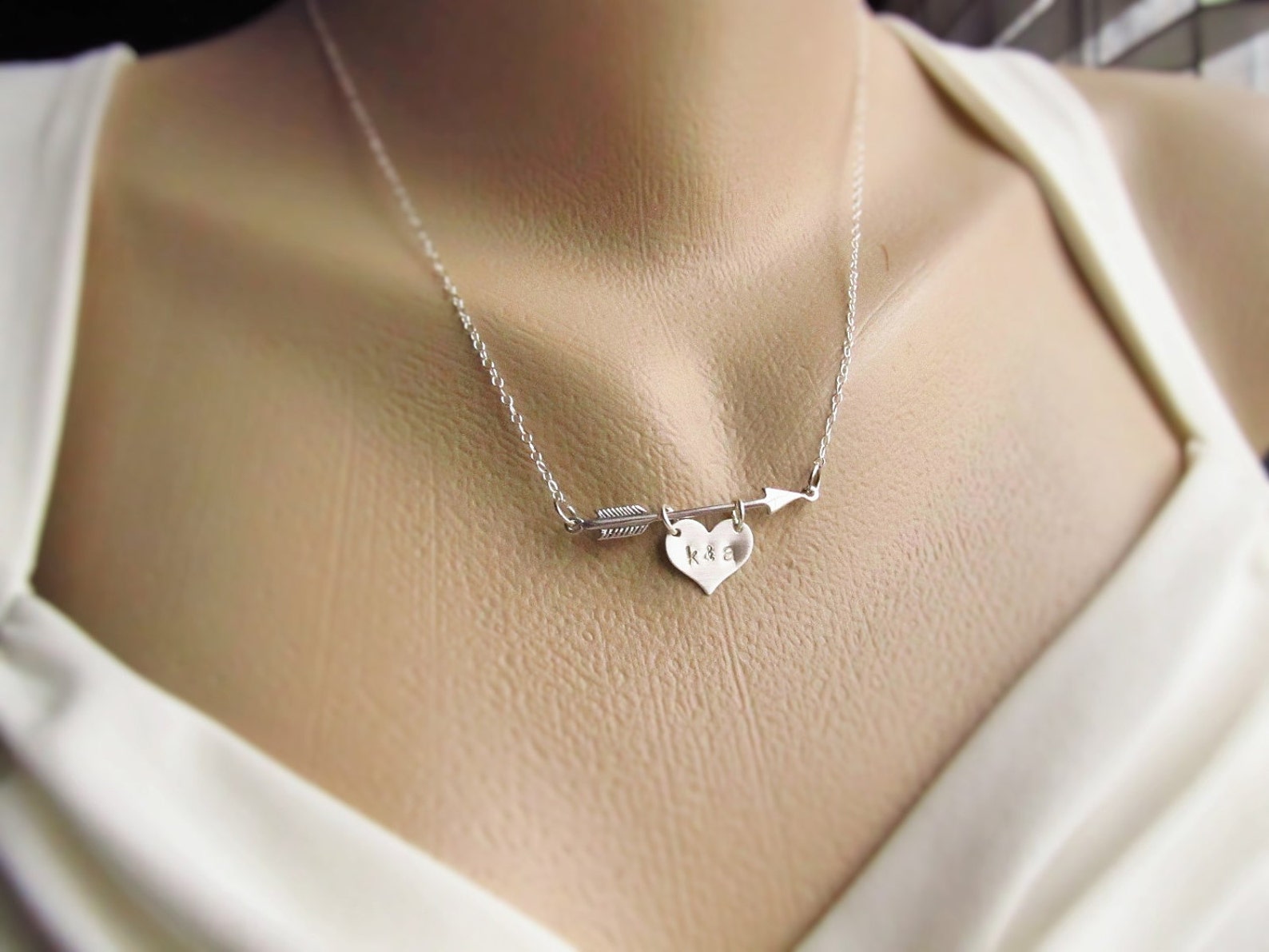 Personalized Necklace Arrow With Heart Charm Sterling Silver - Etsy