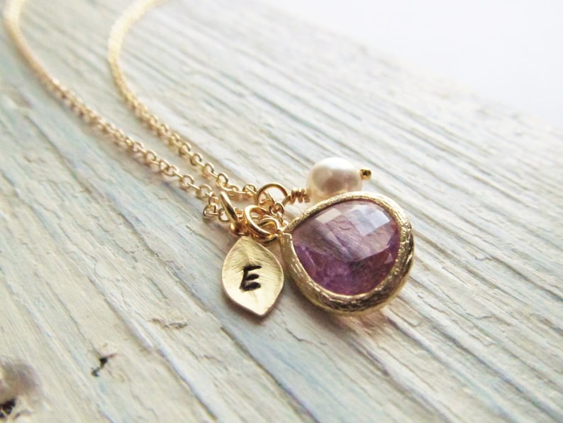 June Birthstone Necklace Gold, Alexandrite Necklace, Gold Initial ...