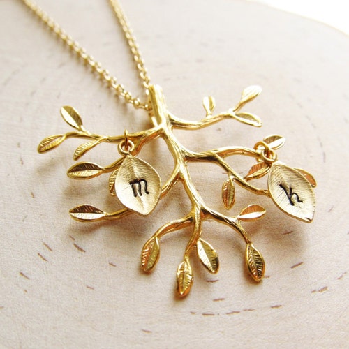 Gold Family Tree Necklace Personalized Necklace With Initial - Etsy