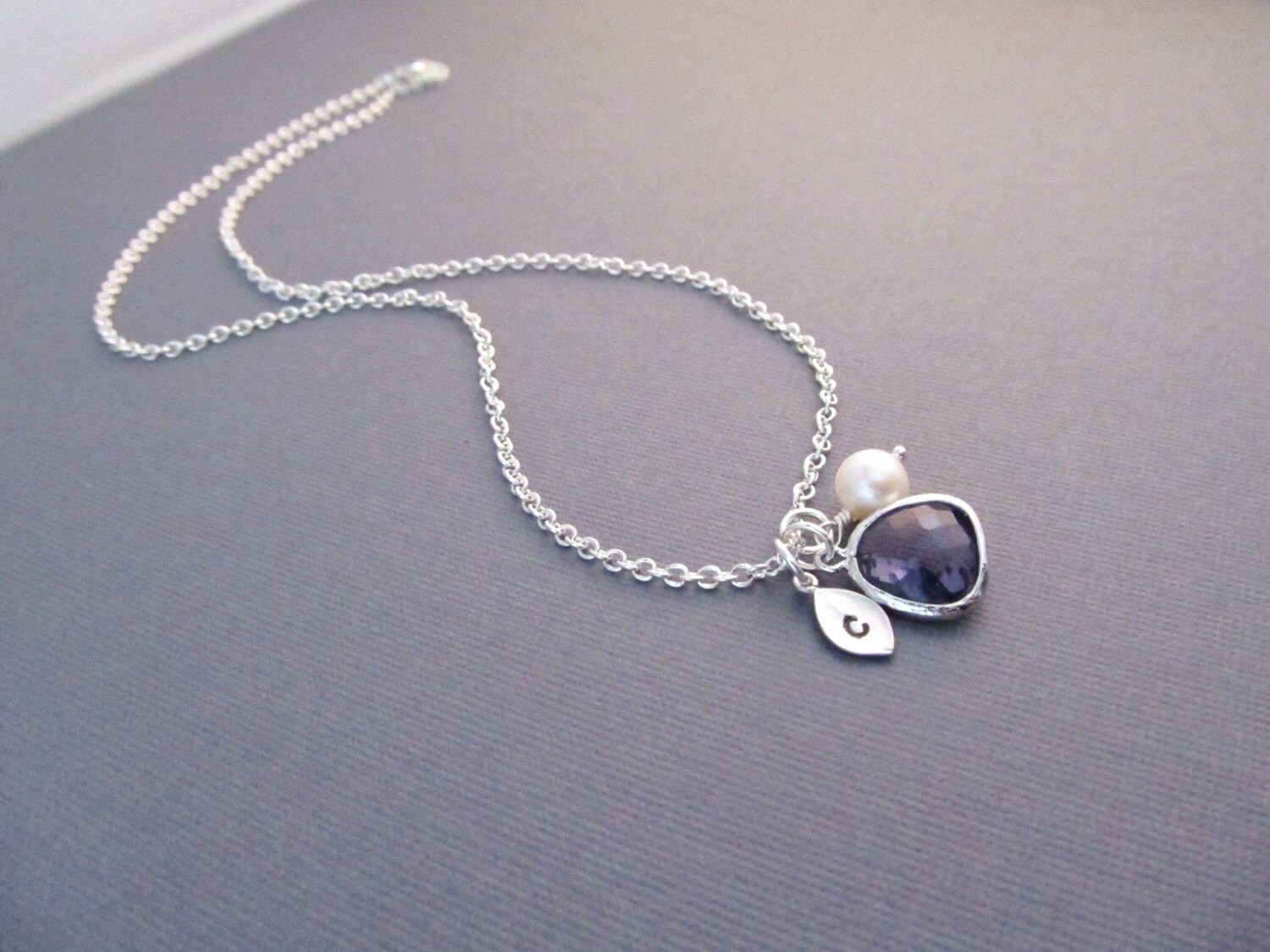 Amethyst Necklace Silver February Birthstone Necklace Leaf - Etsy