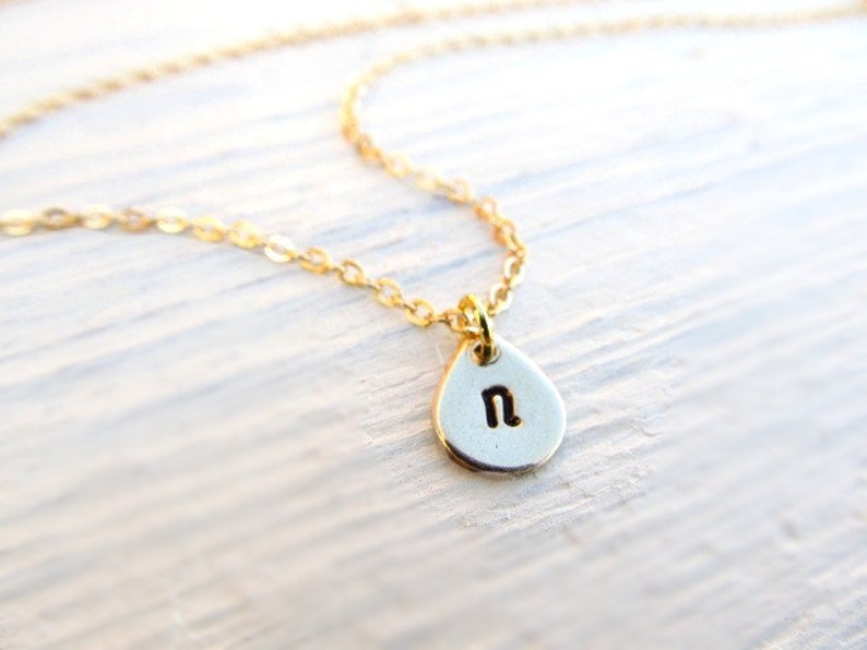 Gold Teardrop Initial Necklace, Tiny Tear Drop Letter Charm ...