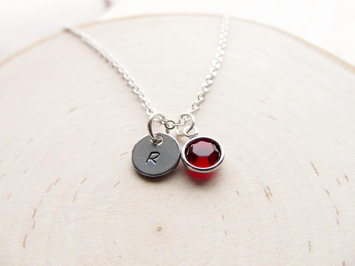January Birthstone Necklace With Initial Red Garnet Charm and - Etsy